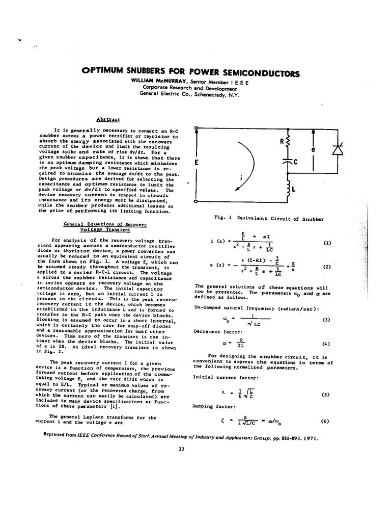 Optimum Snubbers For Power Semiconductors | PDF