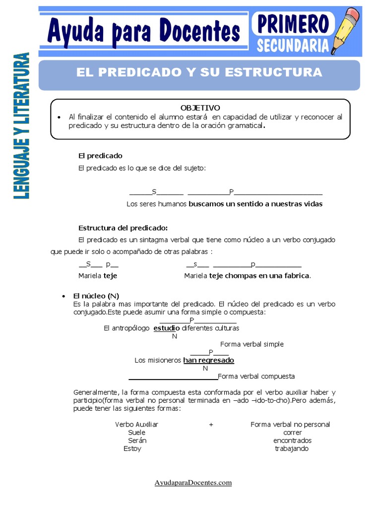 El Predicado y Su Estructura para Primero de Secundaria | PDF ...