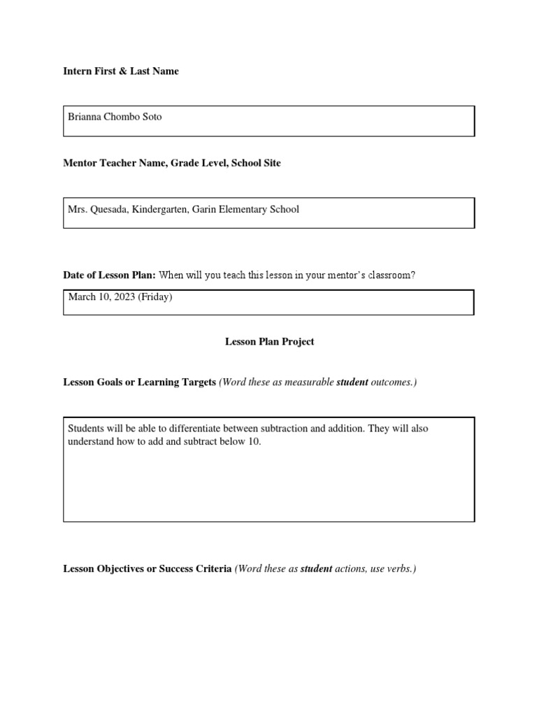 TLC Core - Lesson Plan 1 | PDF | Lesson Plan | Pedagogy