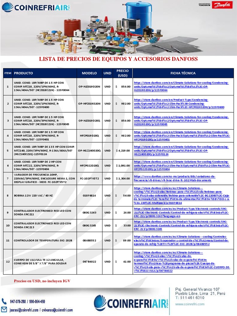 Lista de Precios - Danfoss | PDF | Chemical Engineering | Mechanical Engineering