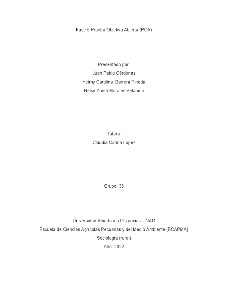Fase 5 - Prueba Objetiva Abierta (POA) - Grupo-33 | PDF | Agricultura | Campesino