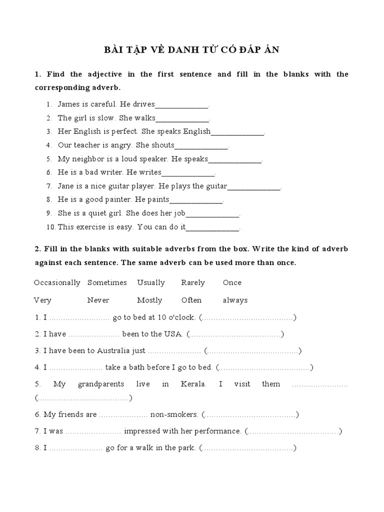 ADV Bài tập | PDF | Adverb