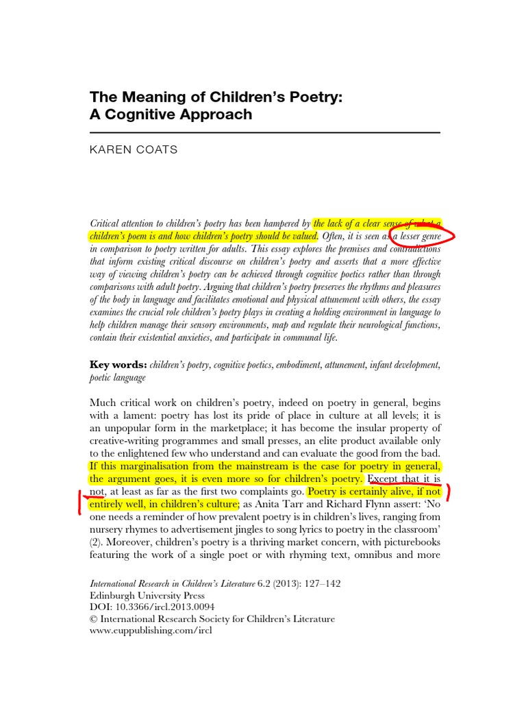 02 The Meaning of Children's Poetry - A Cognitive Approach | PDF ...