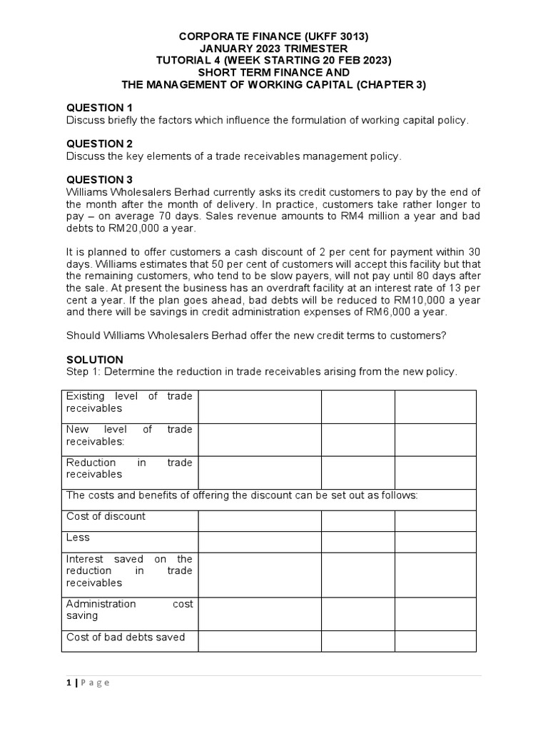 Tutorial 4 Jan 2023 Questions Chapter 3 | PDF | Discounting | Debt
