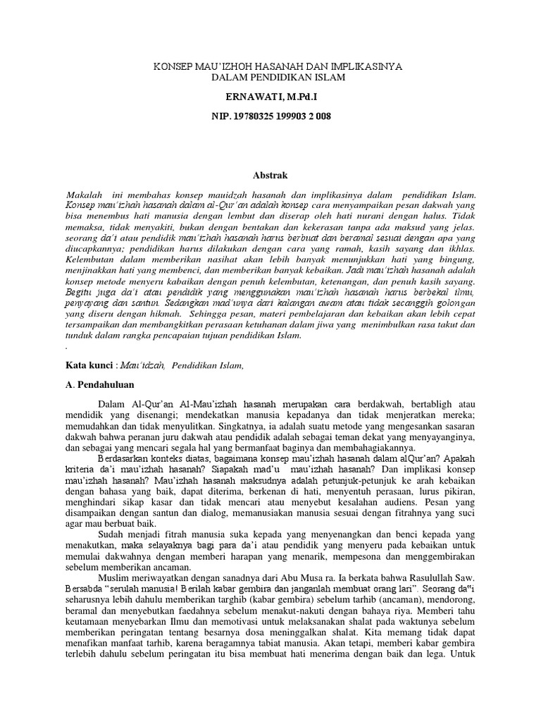 Konsep Mauidzah Hsanah Dan Implikasinya Dalam Pendidikan Islam REvisi | PDF | Pengembangan Diri ...