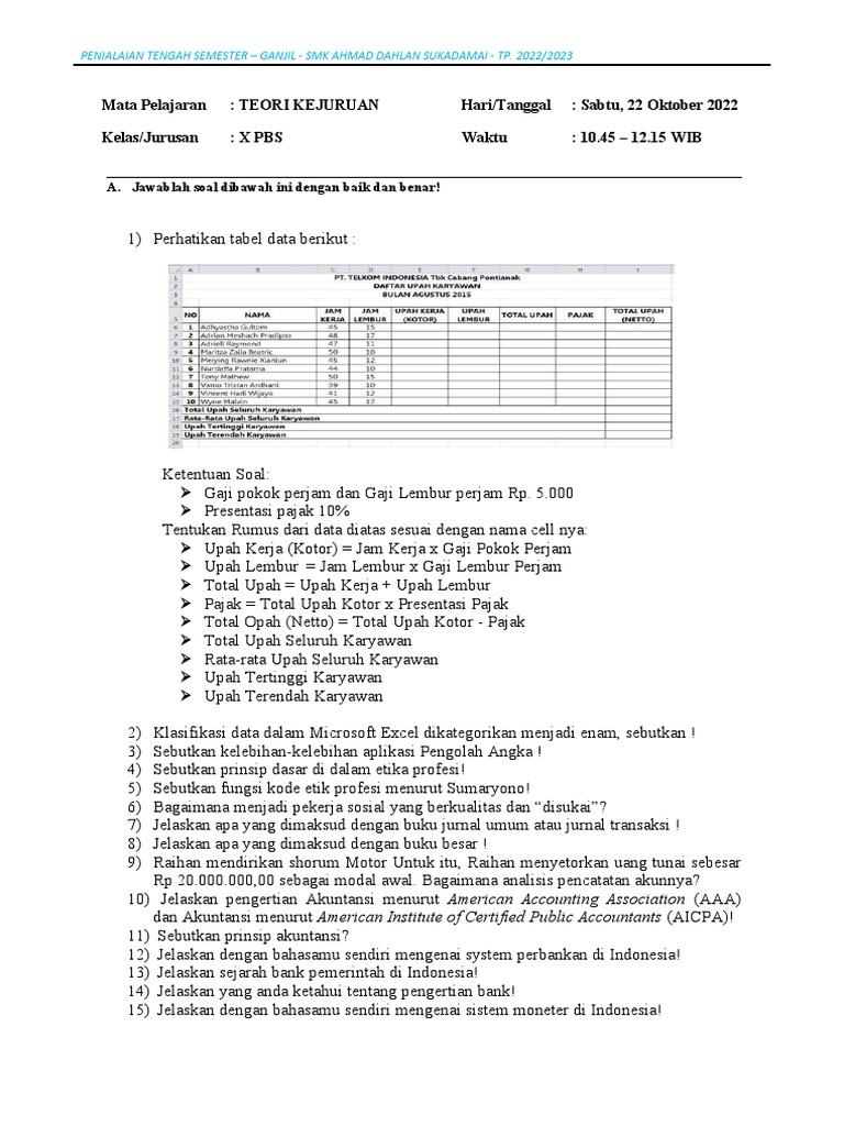 Teori Kejuruan PBS Kelas X Sefta | PDF