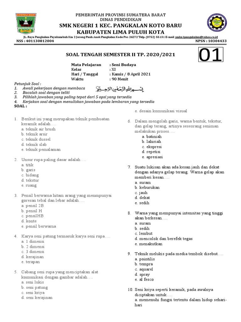 Soal Seni Budaya Kelas XI SMT II | PDF | Seni