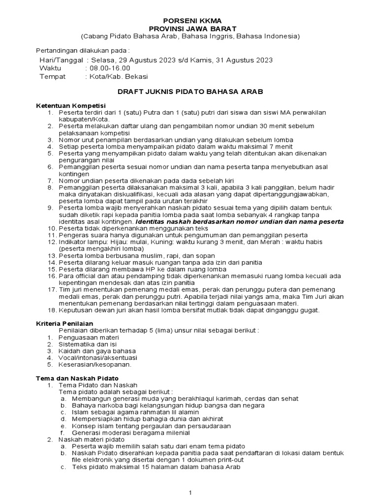 Draft Juknis Lomba Pidato | PDF