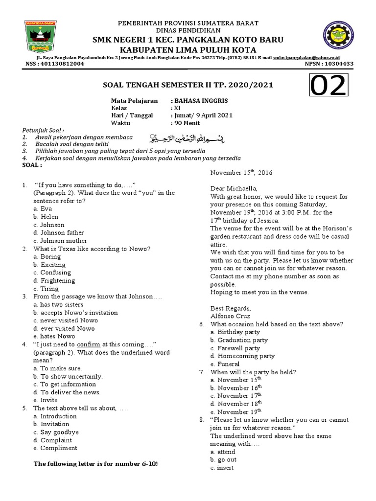 PTS Bahasa Inggris Xi B | PDF