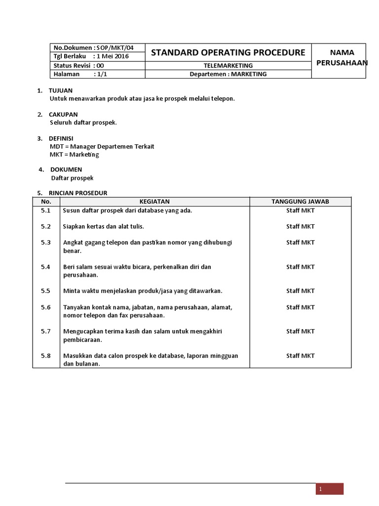SOP Telemarketing untuk Pemasaran | PDF | Komputer