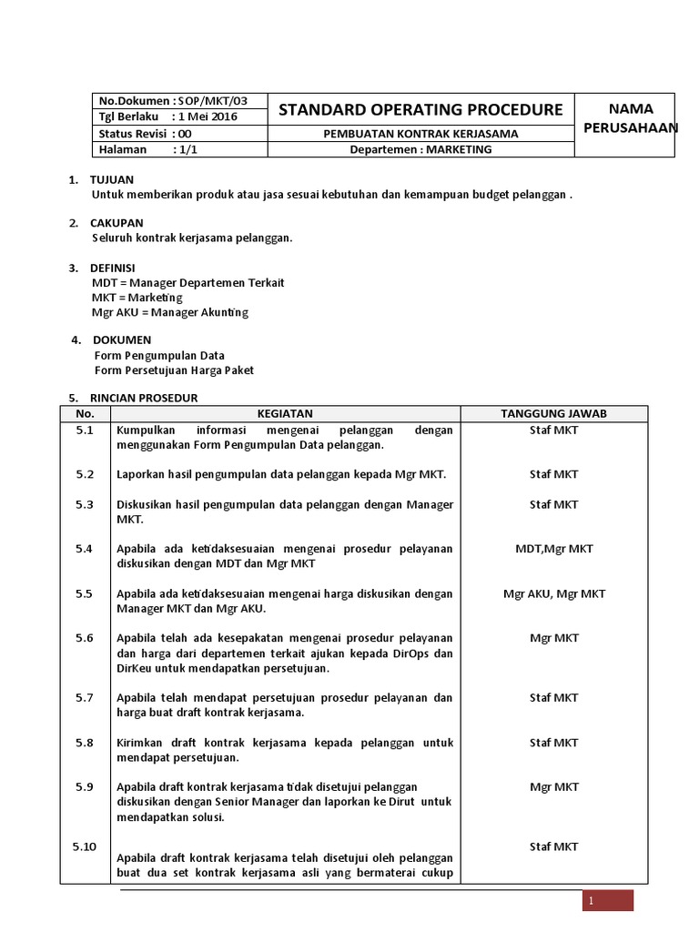 3. SOP Pembuatan Kontrak Kerjasama | PDF