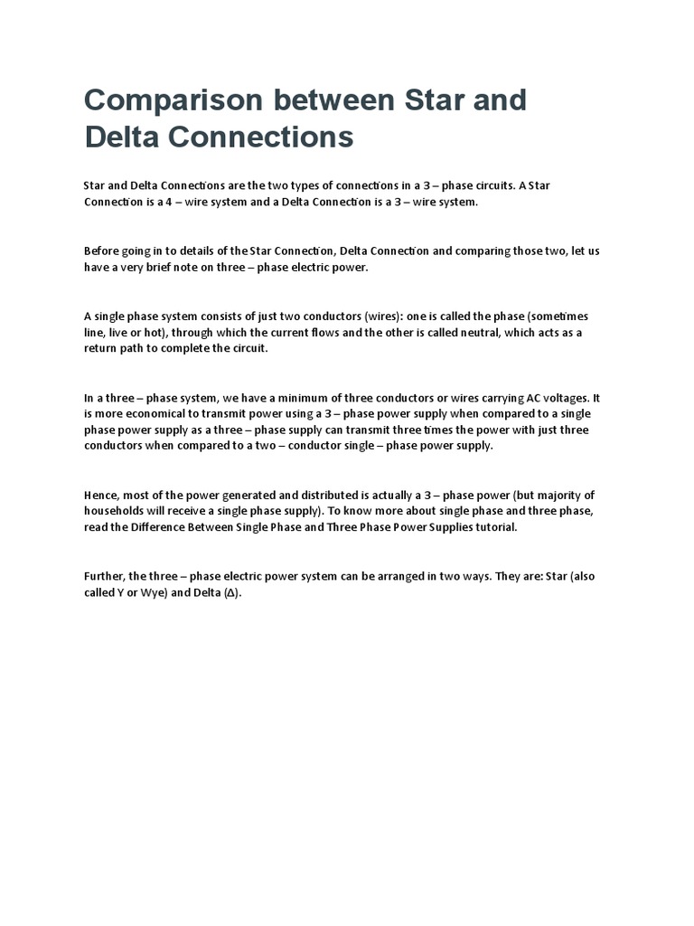 Comparison Between Star and Delta Connections | PDF | Building ...
