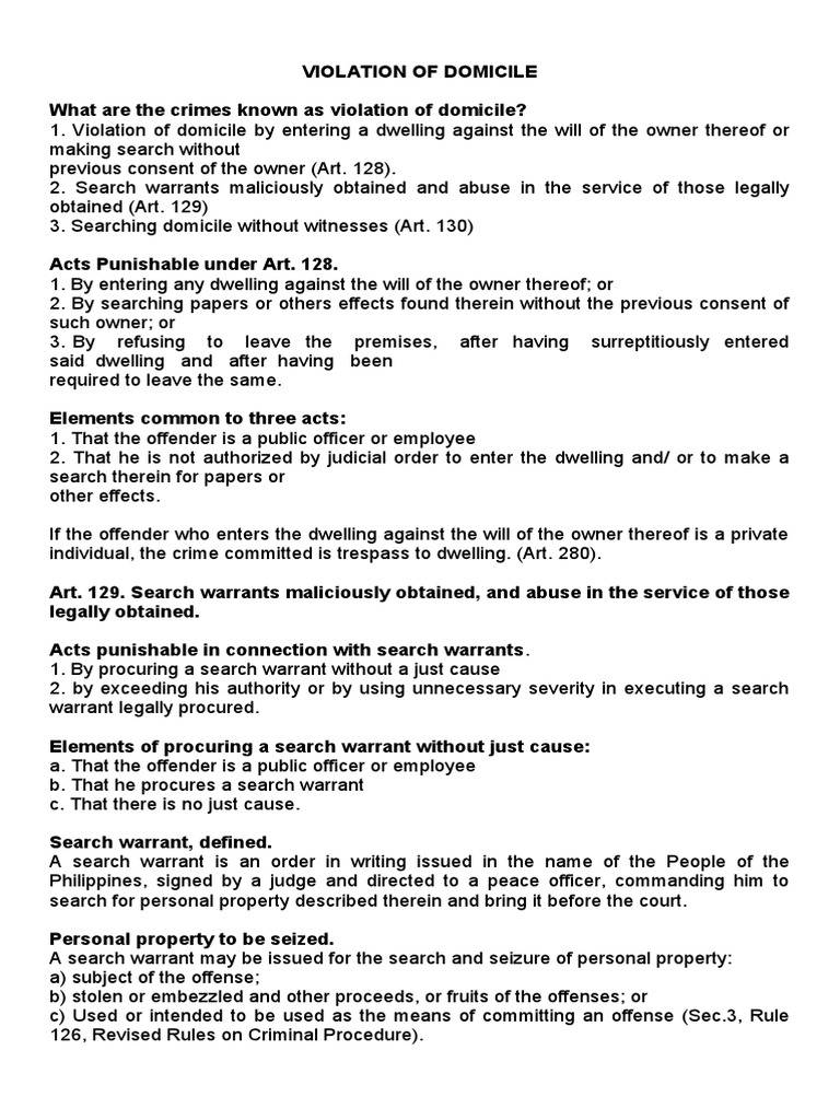 Understanding Violation of Domicile Law | PDF | Search Warrant | Search ...