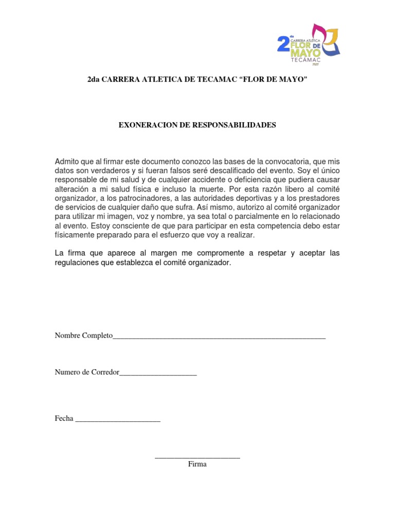 EXONERACION CARRERA ATLETICA FLOR DE MAYO - Compressed | PDF