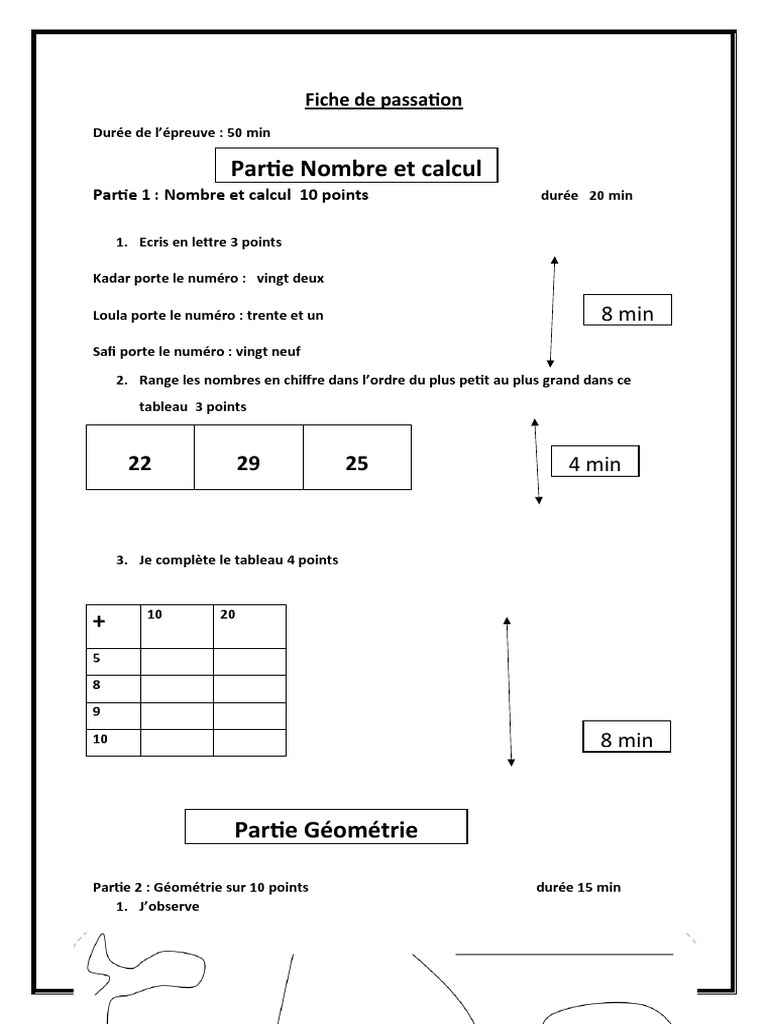 FICHE DE PASSATION MATHS 2ème ANNEE M2 P2 | PDF