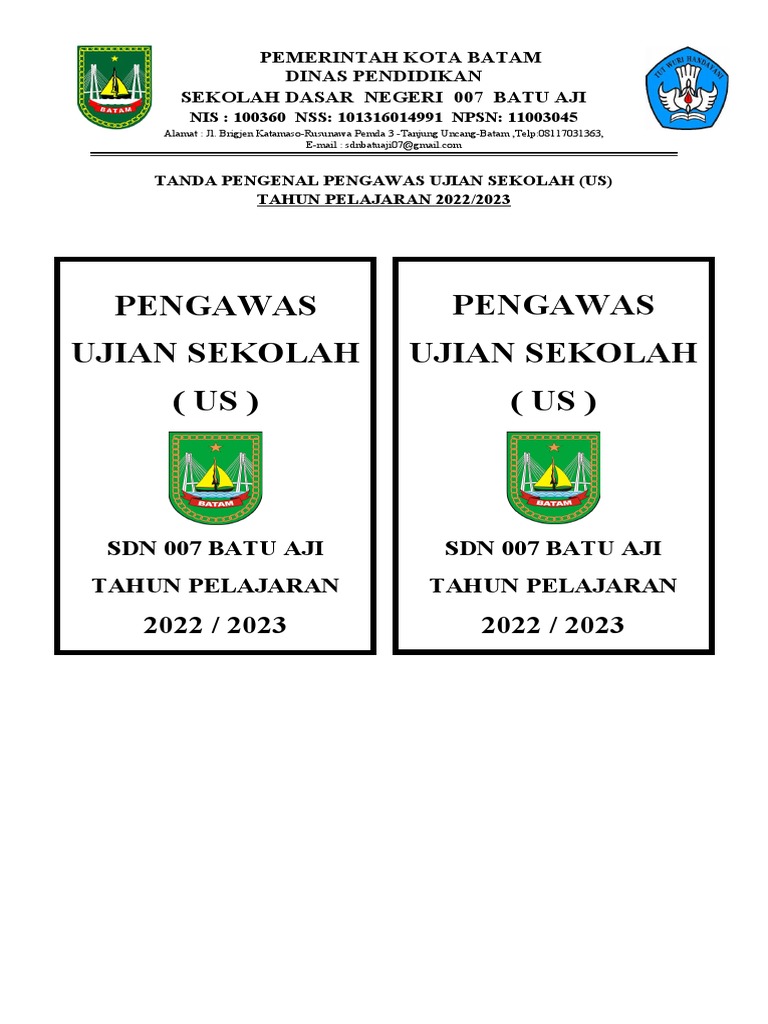 Tanda Pengenal Pengawas, Peserta, Panitia Ujian Sekolah | PDF ...