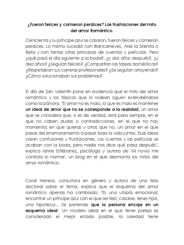 Fueron Felices y Comieron Perdices Artc PDF | PDF | Amor | Romance (amor)