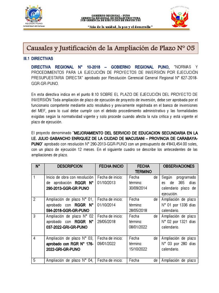 Ampliacion de Plazo y Justificacion | PDF | Presupuesto