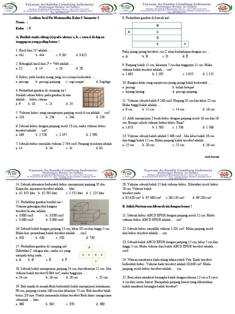 Soal PTS Matematika Kelas 5 Semester 2 | PDF