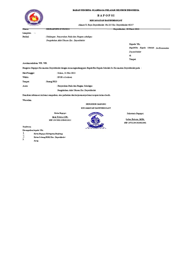 SURAT BAPOPSI Untuk Kepsek | PDF