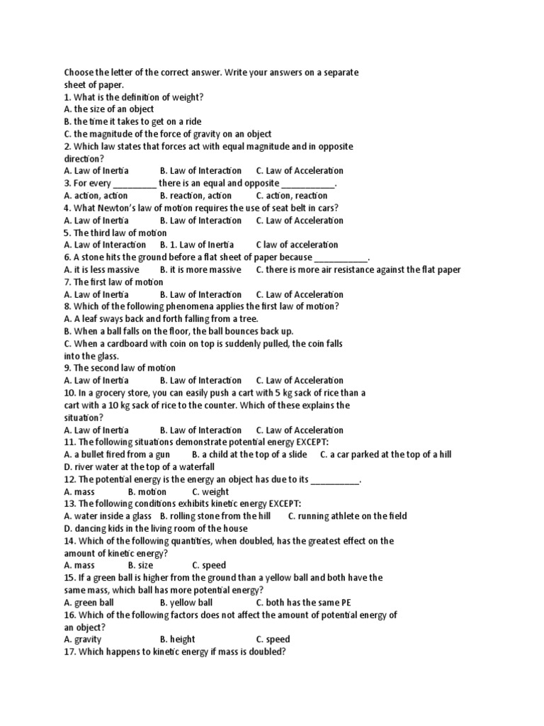 G-8 Choose The Letter of The Correct Answer | PDF | Sound | Mass