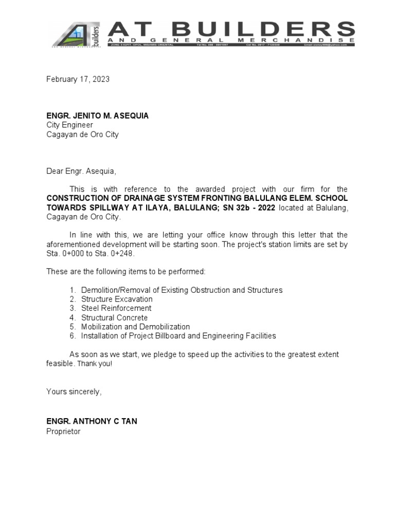 Notice of Drainage Construction Start | PDF