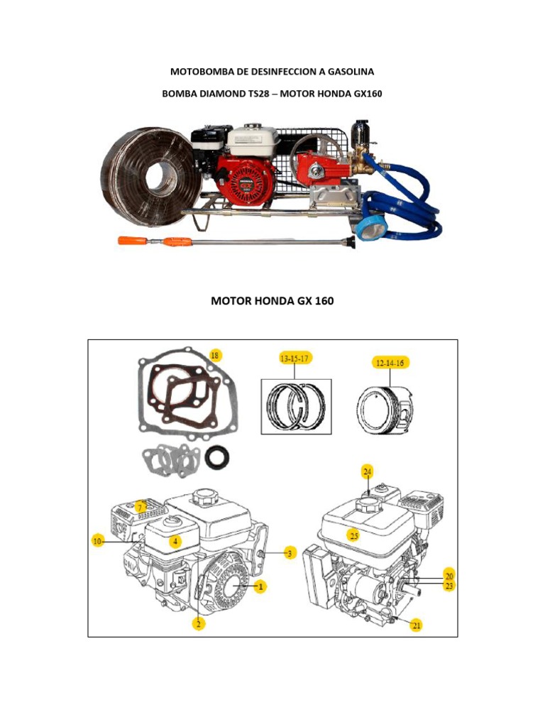 Lista de piezas y componentes de una motobomba de desinfección a ...