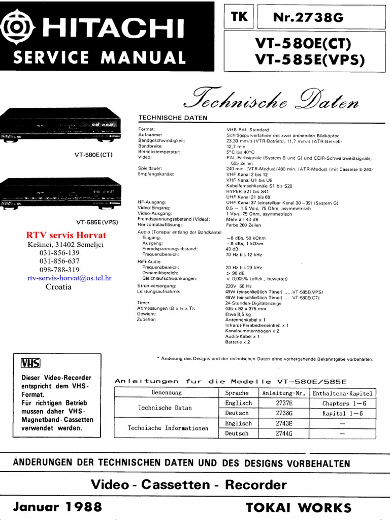 Manuel Hitachi VCR - RTV Servis Horvat | PDF