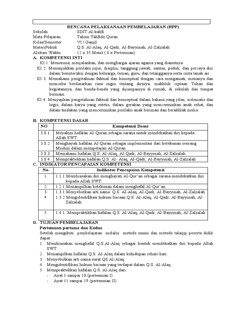 RPP TTQ Kelas 6 Semester Ganjil-1 | PDF