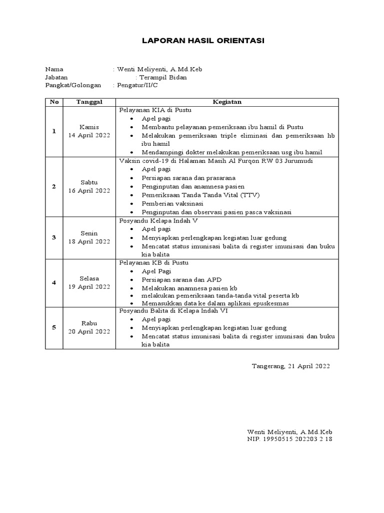 Hasil Orientasi Kerja | PDF