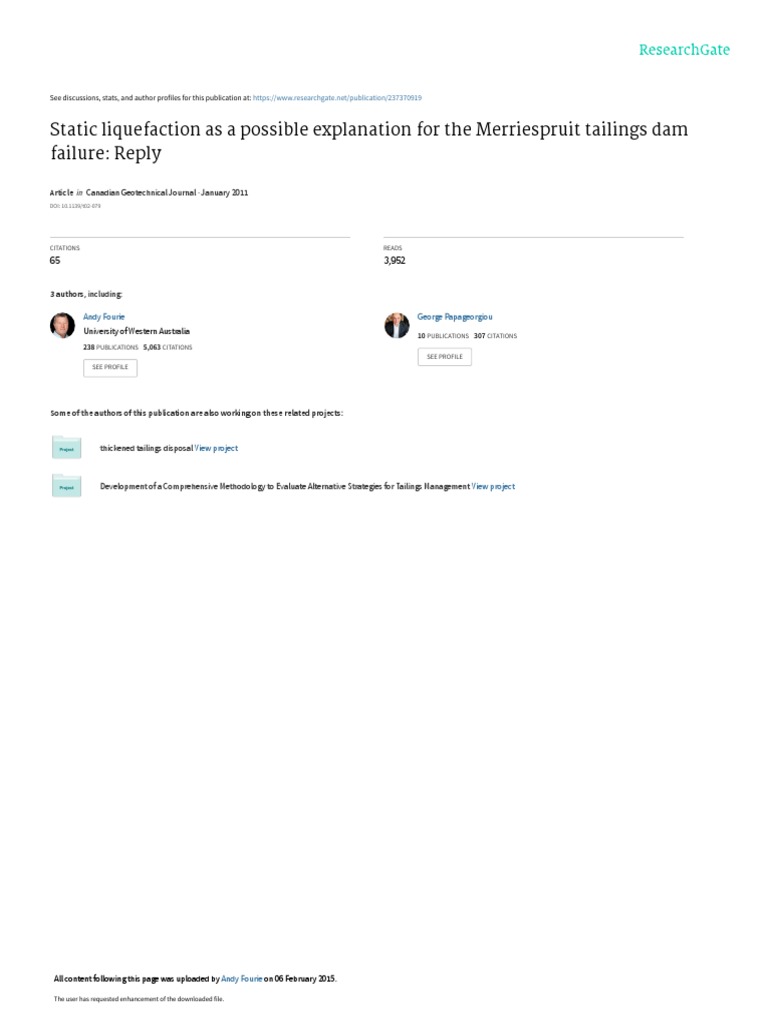 1994 Merriespruit Disaster Paper Fourieetal.01 | PDF | Dam | Applied ...
