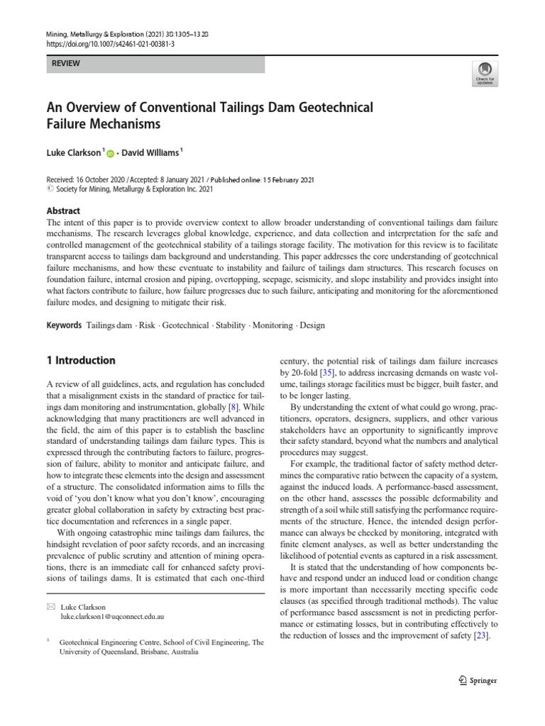 An Overview of Conventional Tailings Dam Geotechnical Failure ...