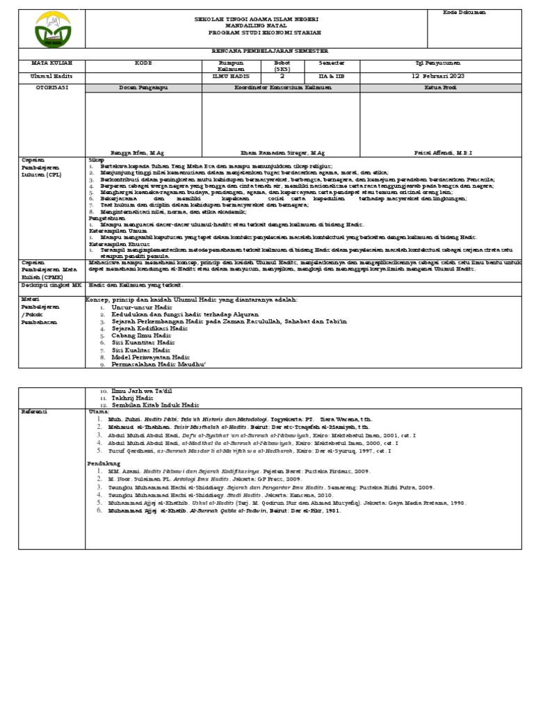 RPS ULUMUL HADIS 3A Dan 3B MBS NHP | PDF