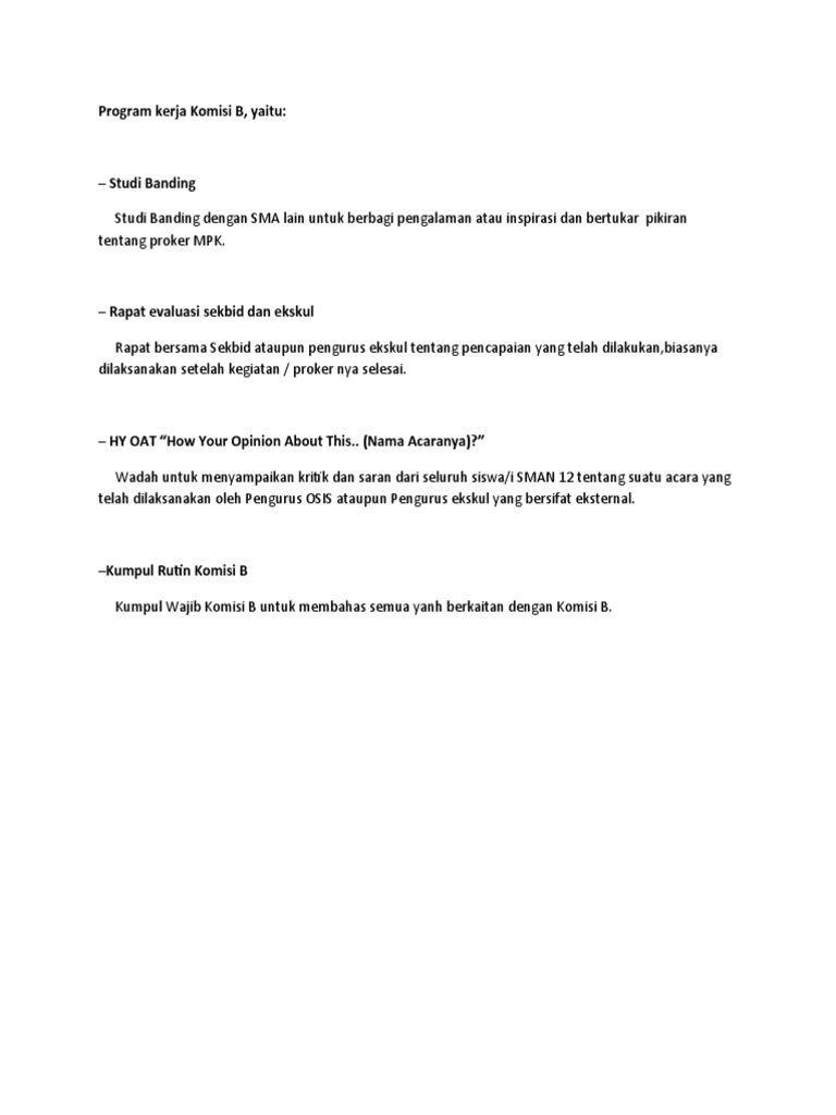 Program Kerja Komisi B | PDF
