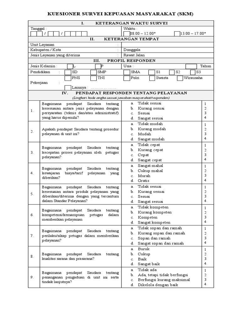 kuesioner SKM - PKM DGL 23 | PDF