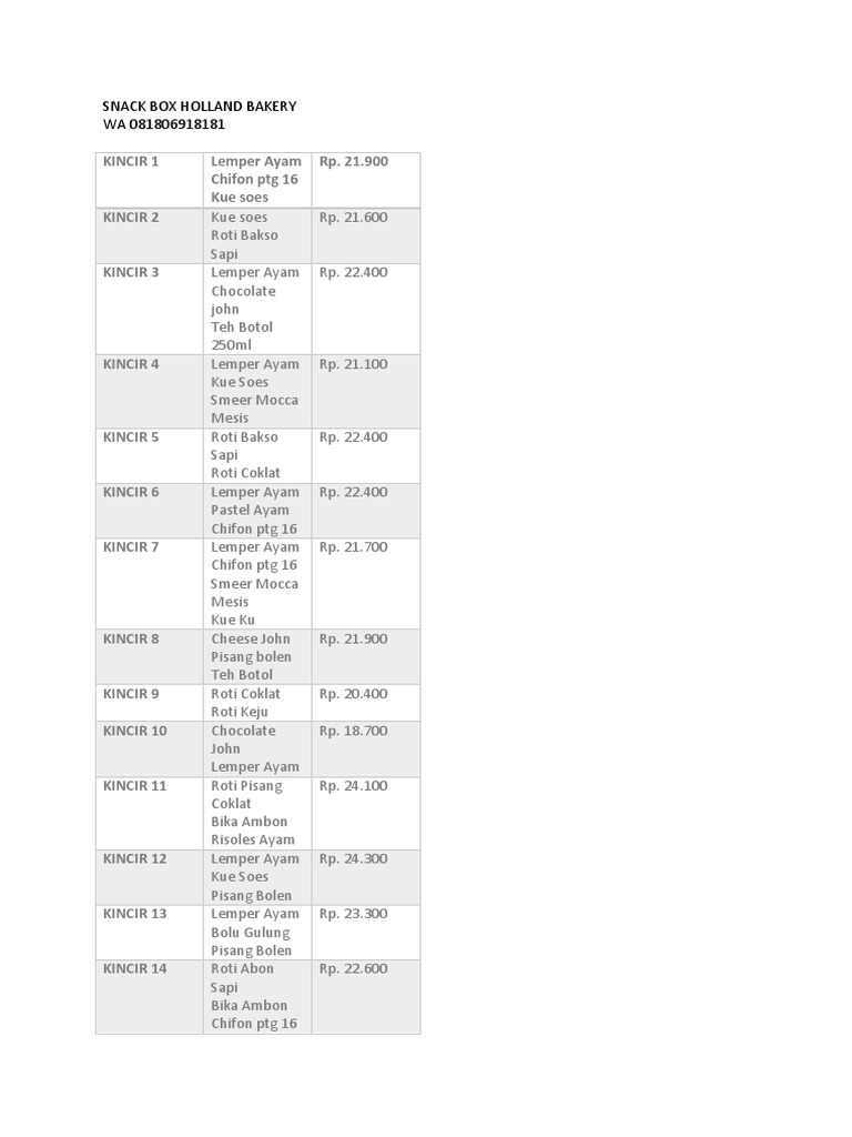 Snack Box Holland Bakery | PDF