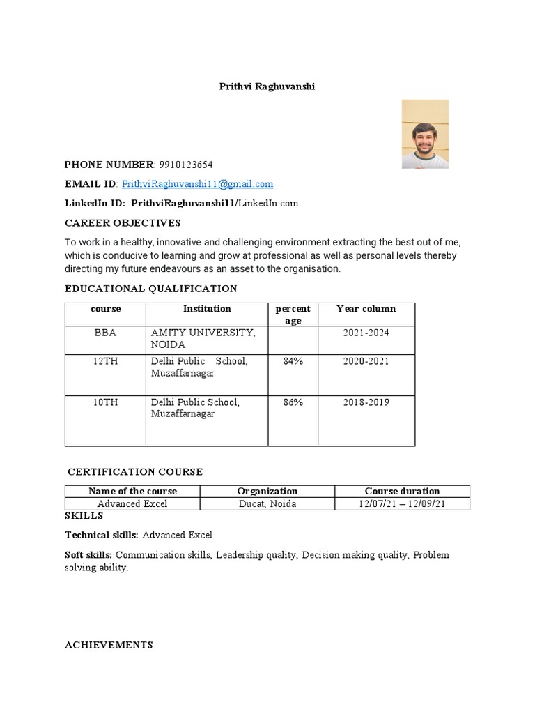 Prithvi Raghuvanshi's Resume | PDF
