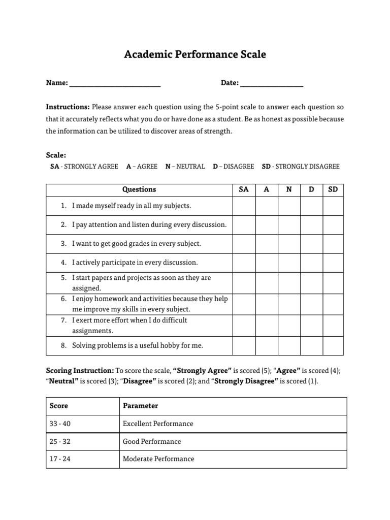 PDF Academic Performance Questionnaire | PDF