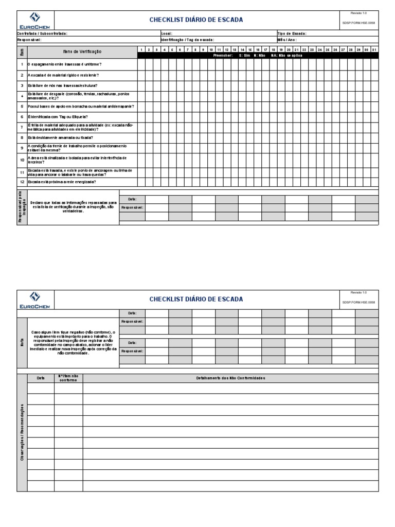 Checklist Diário de Escadas | PDF