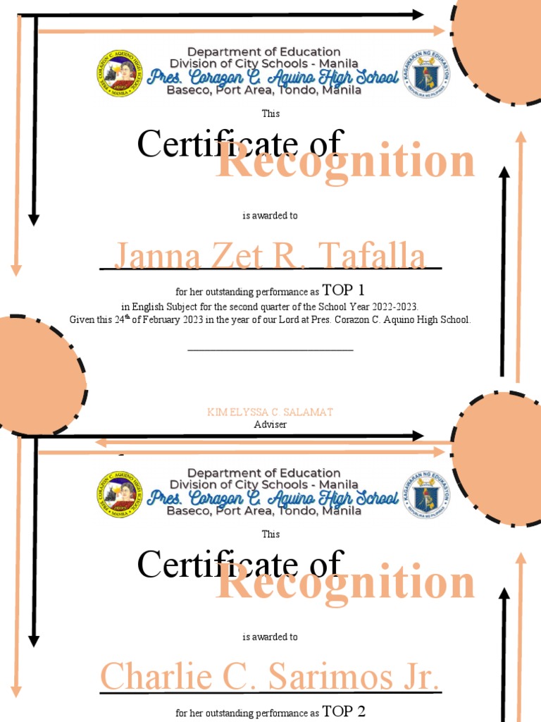 Certificate 2nd Quarter in English | PDF