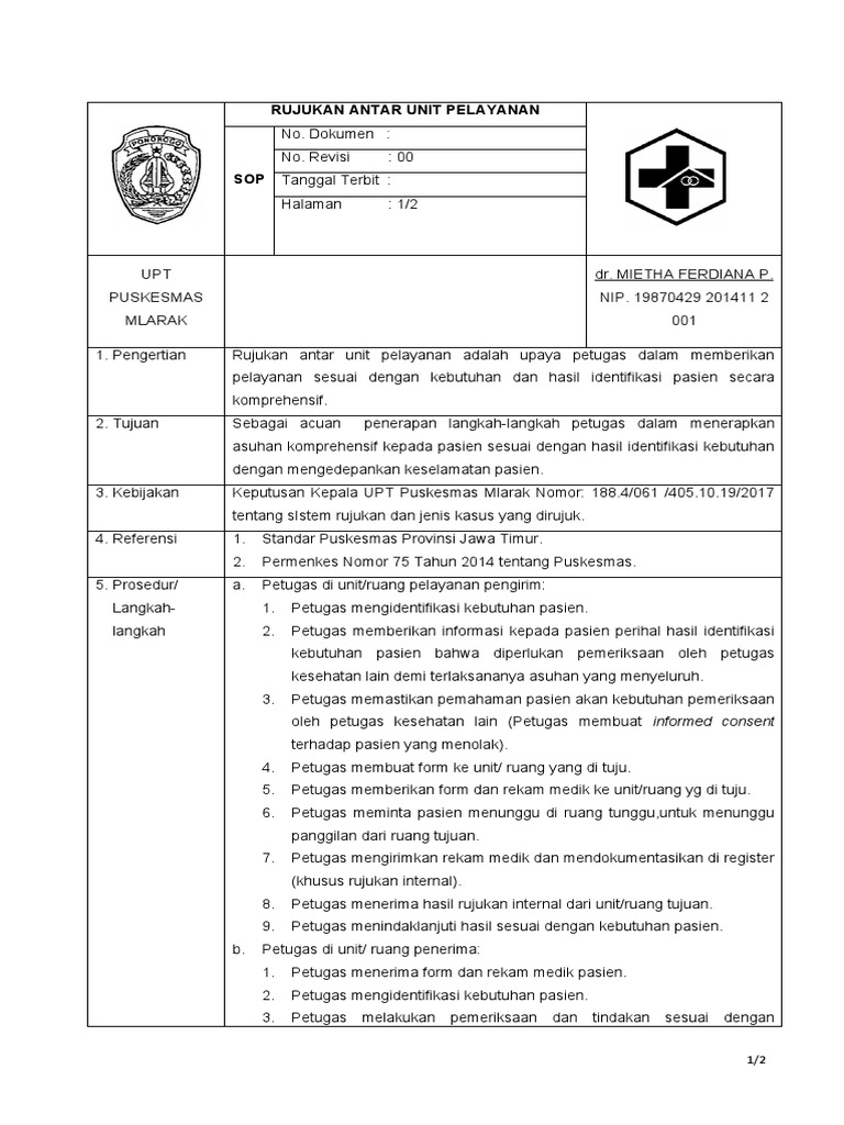7.1.3 (7) SOP Rujukan Antar Unit Kerja | PDF 7.1.3 (7) SOP Rujukan Antar Unit Kerja | PDF