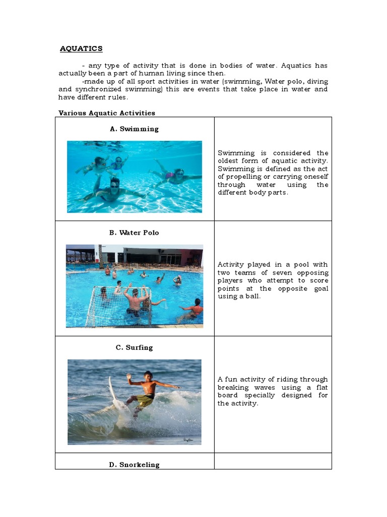 Aquatics Hand Out | PDF | Ultraviolet | Swimming