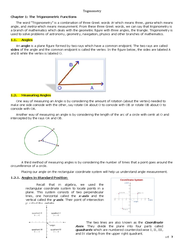 Trigonometry Chapter 1 | PDF | Trigonometric Functions | Angle
