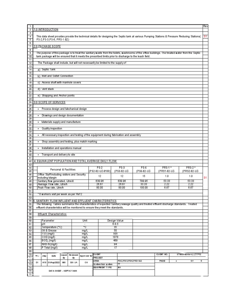 Septic Tank Data Sheet PDF | PDF | Physical Sciences | Hydrology