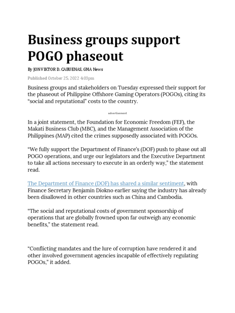 Business Groups Support POGO Phaseout | PDF