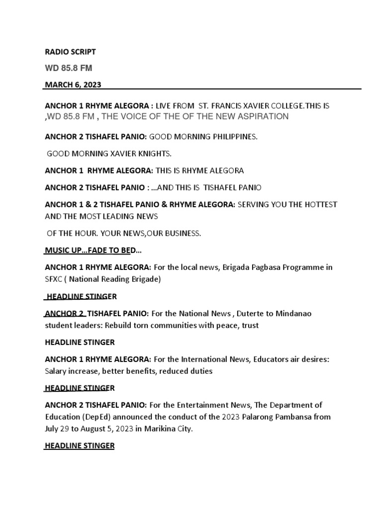 Radio Script - WD 85.8 FM | PDF