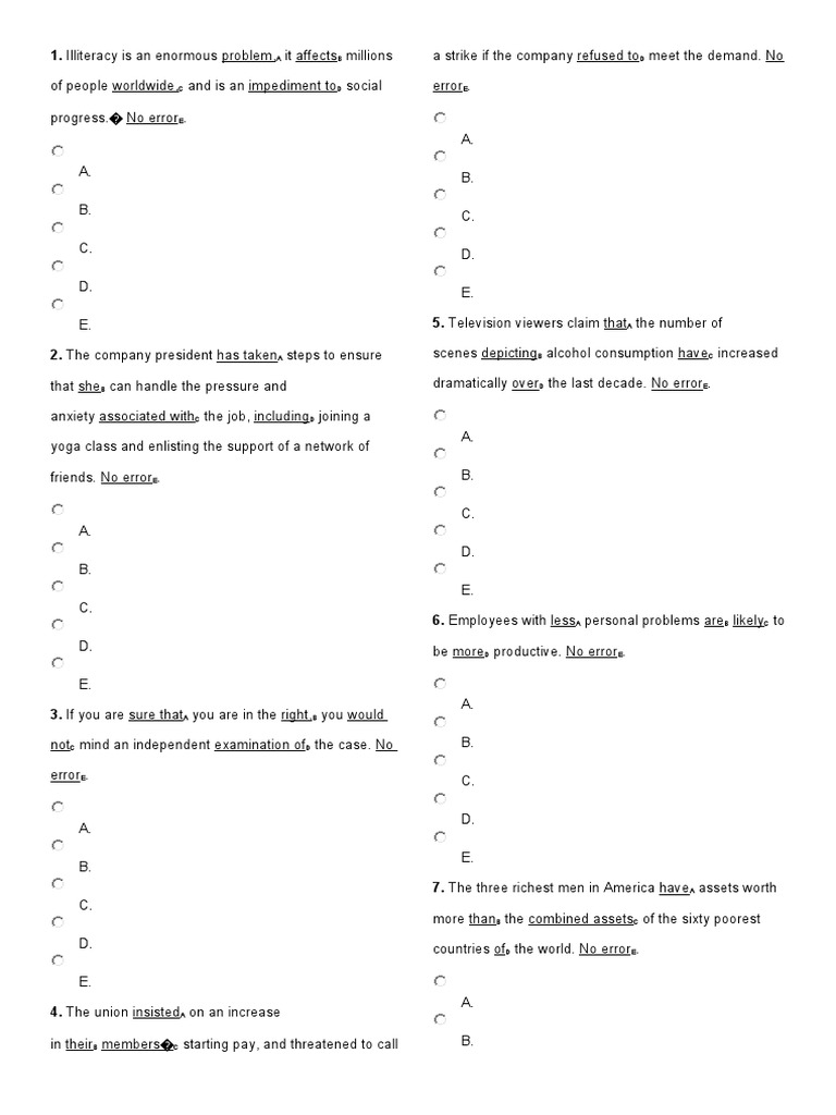 SAT Sentence Error Identification #1 | PDF