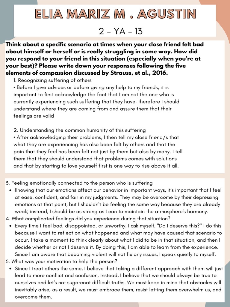 SELF-COMPASSION AND SELF-KINDNESS Activity Output | PDF | Feeling ...