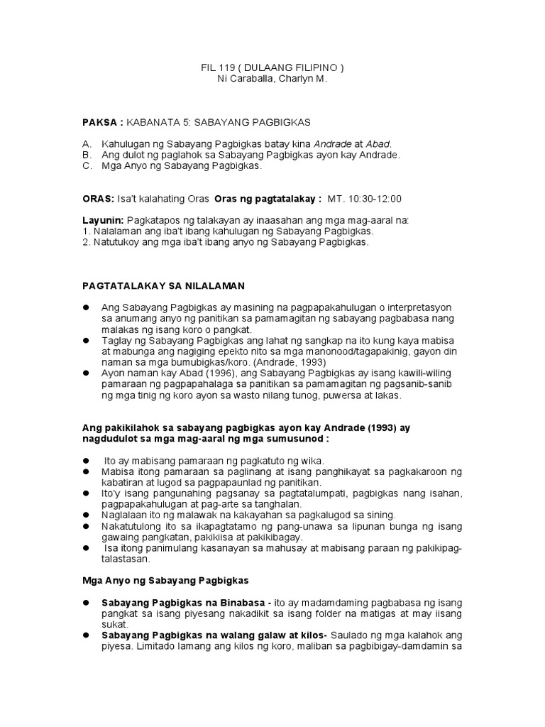 FIL 119 - Sabayang Pagbigkas Notes | PDF