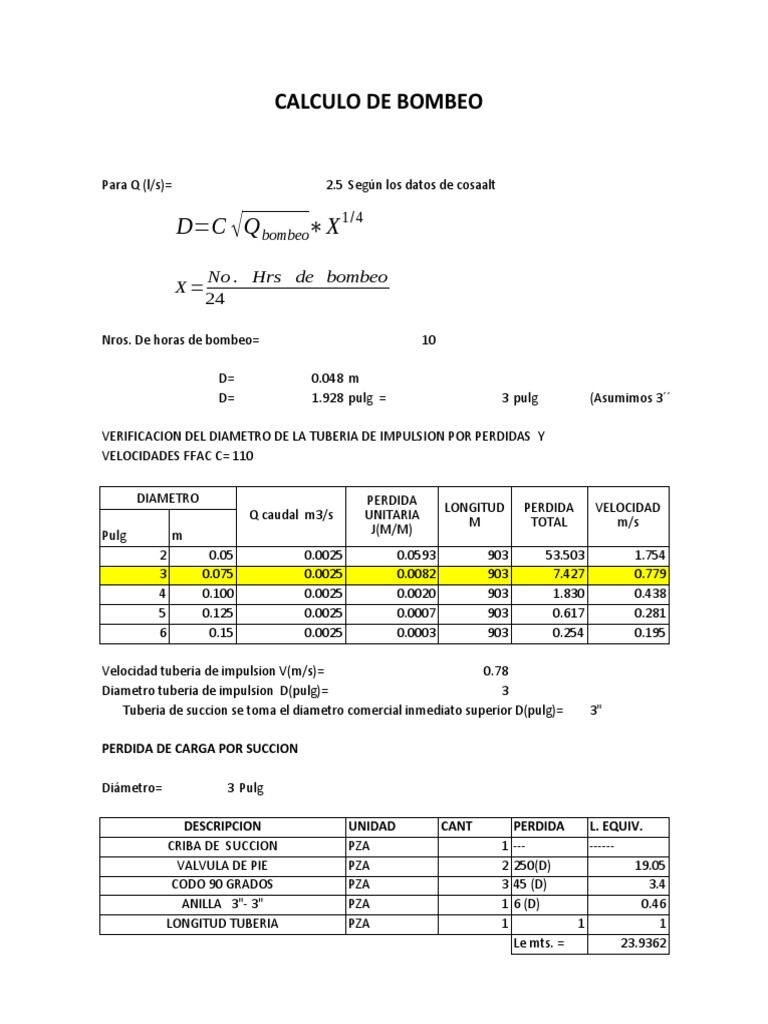 Cálculo de Bombeo y Dimensionamiento de Equipos | PDF